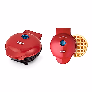 Dash Mini Maker Portable Grill Machine + Panini Press - Red & DMW001RD Machine for Individual, Paninis, Hash Browns, & other Mini waffle maker, 4 inch, Red