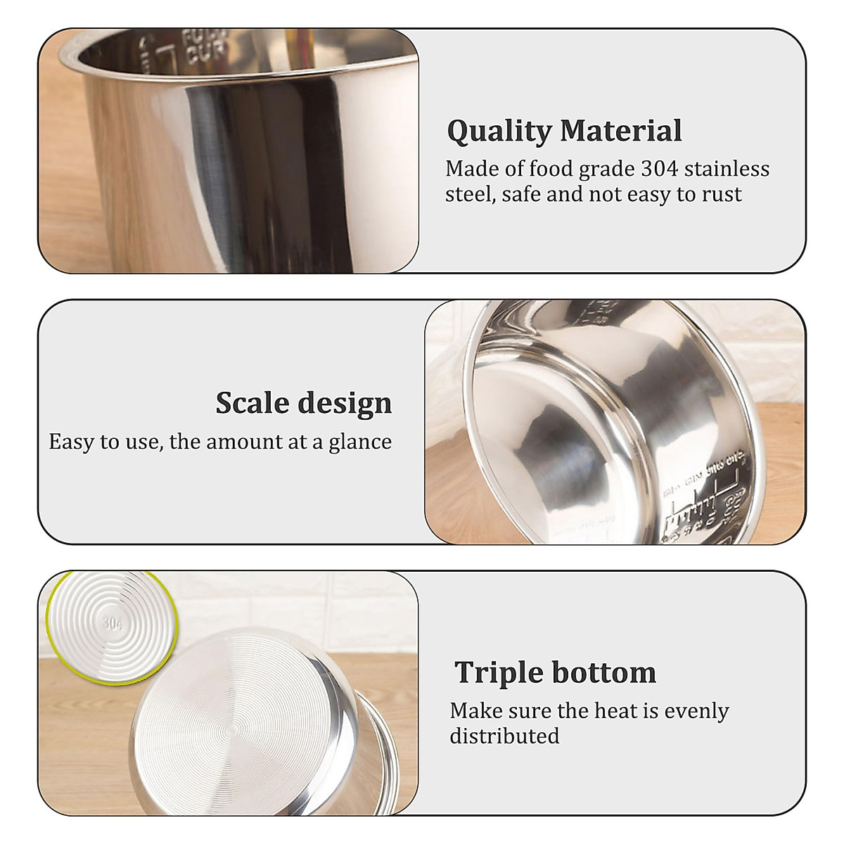 Stainless Steel Rice Cooker Inner Pot 4L Stove Safe Polished Edged Rice Cooker Inner Pot with Scale ＆ 3-Ply Bottom for Rice Pot Rice Cooker Rice Cooker Inner Pot Rice Pot Rice Cooker Inner Pot
