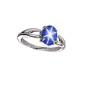 Blue Star Sapphire Halo Ring with Natural White Zircon & Lab Created Sapphire Gemstone 925 Sterling Silver Rhodium Plated Ring For Bridal (Sterling Silver, 8)