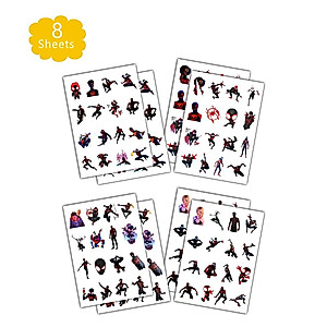 8 Sheets Miles Temporary Tattoos for Kids, Morales Birthday Party Decorations Party Favors for Kids Party Supplies