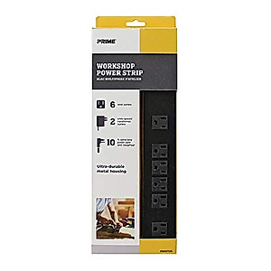 Prime Wire & Cable PB801120 6-Outlet Metal Power Strip with 14-3 SJT 10-Feet Cord,Black