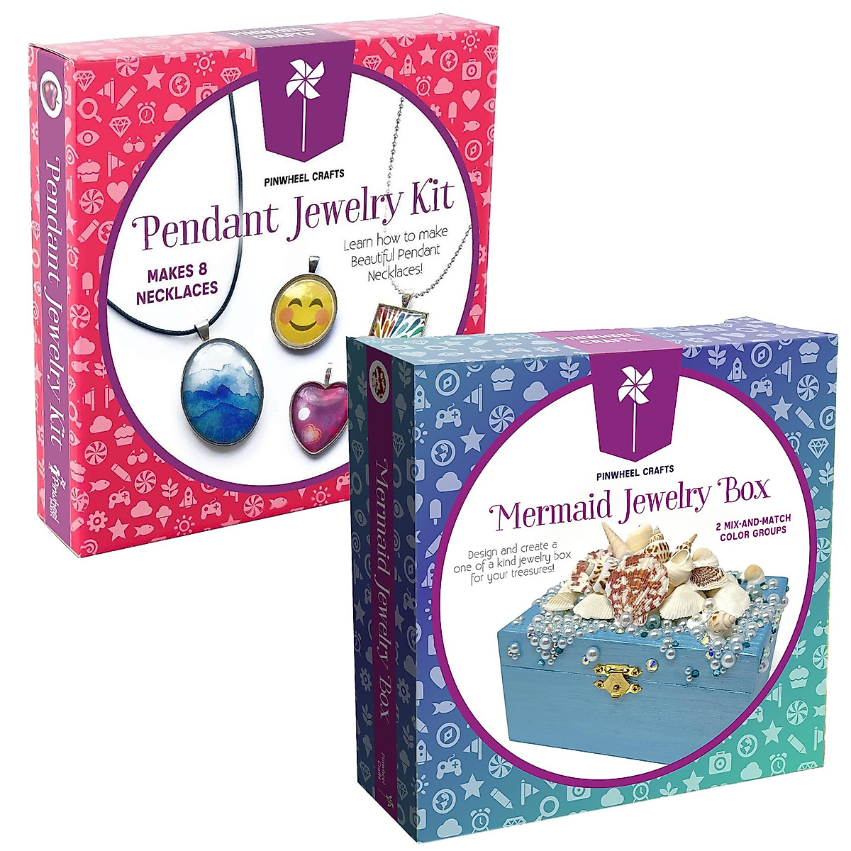 Pendant Jewelry Kit & Mermaid Jewelry Box Kit Bundle - Fun DIY Arts and Crafts Project for Kids Ages 6 7 8 9 10 11 12 - Great Gifts for All Occasions