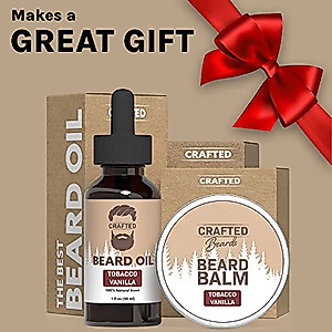 Deluxe Beard Oil and Beard Balm - For a Softer, Smoother, Moisturized Beard - Made with All-Natural and Organic Ingredients - Leave in Conditioner - Beard Care Kit for Men - Tobacco Vanilla Scent