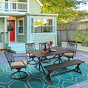 MEOOEM Outdoor Patio Bench Black, Garden Bench Outdoor Industrial Bench Picnic Furniture Benches for Park Garden, Lawn and Lounge 61.2X 13.75X 17.5 in