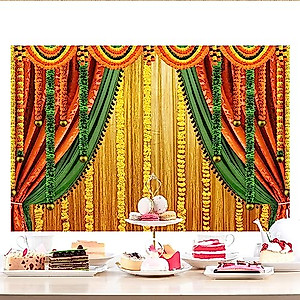 Lofaris India Pooja Photography Backdrop Puja Ganpati Pooja Traditional Mehndi Festival Background Decorations Wedding Party Marigold Garlands Photo Props 9x6ft