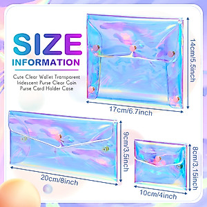 Patelai 3 Pcs Holographic Makeup Bag Iridescent Pencil Pouch Clear Transparent Iridescent Cosmetic Bag Organizer Travel Hologram Handbag Clear Coin Purse for Women(Mixed Sizes)
