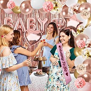 Guudmua 303 Pcs Baby Shower Decorations For Girl, Girl Baby Shower Decorations Kits - Disposable Dinnerware Set With Pink Rose Gold Floral (25 Guest), "BABY girl" Banner, Balloon, Sash, Cake Topper