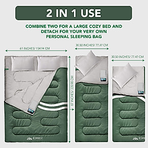 IFORREST Double Sleeping Bag for Adults - 2 Person Cold Weather(3-4 Seasons) Camping Bed, Extra-Wide & Warm - Queen Size XL