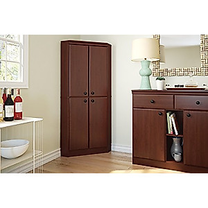 South Shore 4-Door Corner Armoire for Small Space with Adjustable Shelves, Royal Cherry