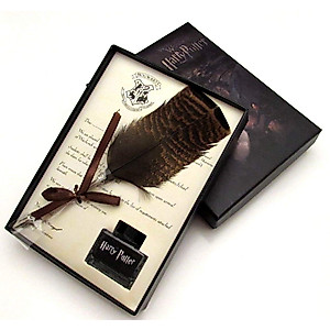 Feather Quill Pen with Ink Writing Dip Ink Pen Quill Pen with Ink Metal Nib Calligraphy Pen Gift Set for Kids