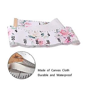 1PCS 8'' x 79'' Kids Baby Growth Chart Ruler Roll-Up Removable Canvas Wall Ruler Height Measure Chart Flower Painting Hanging Rulers Wall Room Decoration for Girls Boys Toddlers