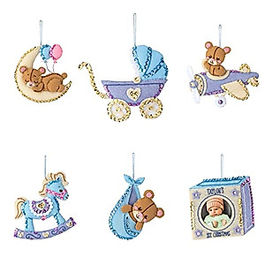 Bucilla Felt Applique 6 Piece Ornament Making Kit, Baby's First Christmas, Perfect for DIY Arts and Crafts, 89567E
