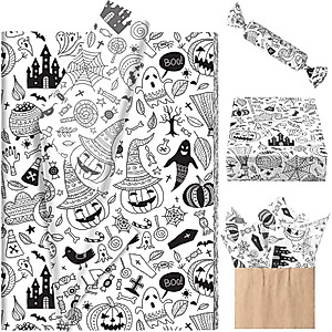 100 Sheets 20 * 14 Inches Halloween Tissue Paper for Gift Bags Boho Style Pumpkin Ghost Tombstone Castle Print Art Tissue Paper Bulk for Halloween Birthday Party DIY Crafts Gift Wrapping