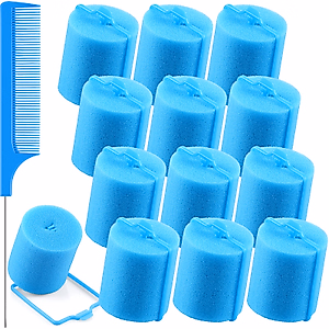 Syhood 12 Pcs Jumbo Foam Sponge Hair Rollers 1.89 Inch Soft Sleeping Curlers Flexible Large Foam Rollers and Rat Tail Comb for Hair Styling(Blue)