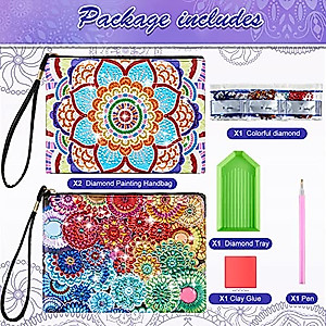 2 Pieces Mandala DIY Diamond Painting Purses 5D DIY Diamond Painting Handbag Handmade Diamond Art Wristlet Clutch Bag with Zipper for Women Girls Art Craft Makeup Gift (Elegant)