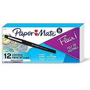 Paper Mate Flair Point-Guard Porous Point Pens, 12 Black Pens.
