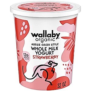 Wallaby Organic Aussie Greek Whole Milk Yogurt, Strawberry, 32 oz. USDA Organic
