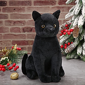 HyDren 13 Inch Halloween Black Cat Plush Black Cat Stuffed Animal Realistic Black Cat Stuffed Toy Soft Kitten Stuffed Animal for Halloween Home Decor Animal Collection Pet Party Favors Supplies
