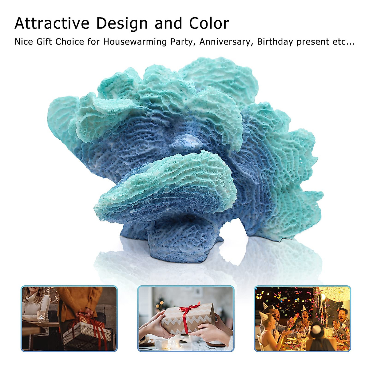 ALIWINER Blue Faux Coral Reef Statue - Resin Sea Coral Sculpture for Tabletop, Home, Living Room - Coastal Beach Decor