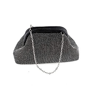 KLHDGFD Rhinestones Soft Evening Bags Diamonds Hobos Day Clutch with Chain Shoulder Wedding Purse Bags (Color : Black, Size