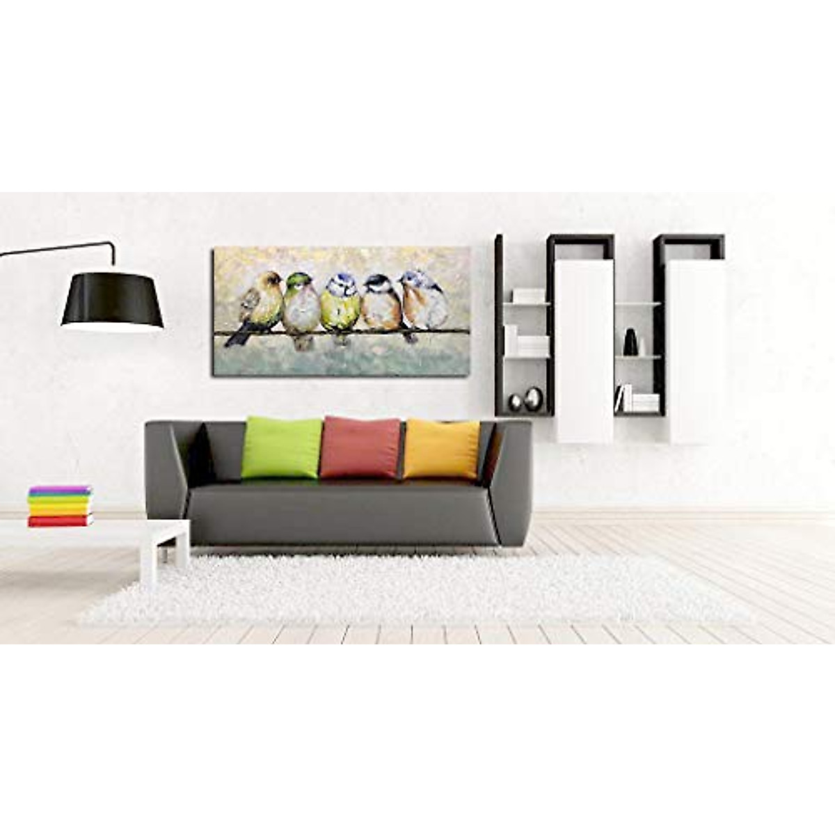 V-inspire Paintings，24x48 Inch Hand Painted Abstract Animal Canvas Art Bird Oil Painting Modern Home Decor for Wall Canvas Living room bedroom dining room Decoration Wood Inside Framed Ready to Hang