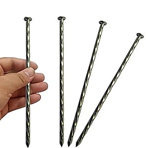 50 Pack - 8" Solid Galvanized Non-Rust Metal Garden Stakes, Spiral Landscape Edging Spikes/Anchors, for Paver Edging, Weed Barriers, Turf, House Construction, Carpentry Nail, Tent, Anchoring Spikes