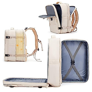 coowoz Large Travel Backpack For Women Men, Carry On Backpack,Hiking Backpack Waterproof Outdoor Sports Rucksack Casual Daypack Expandable Heavy Duty Extra large Backpack Beige Expansion