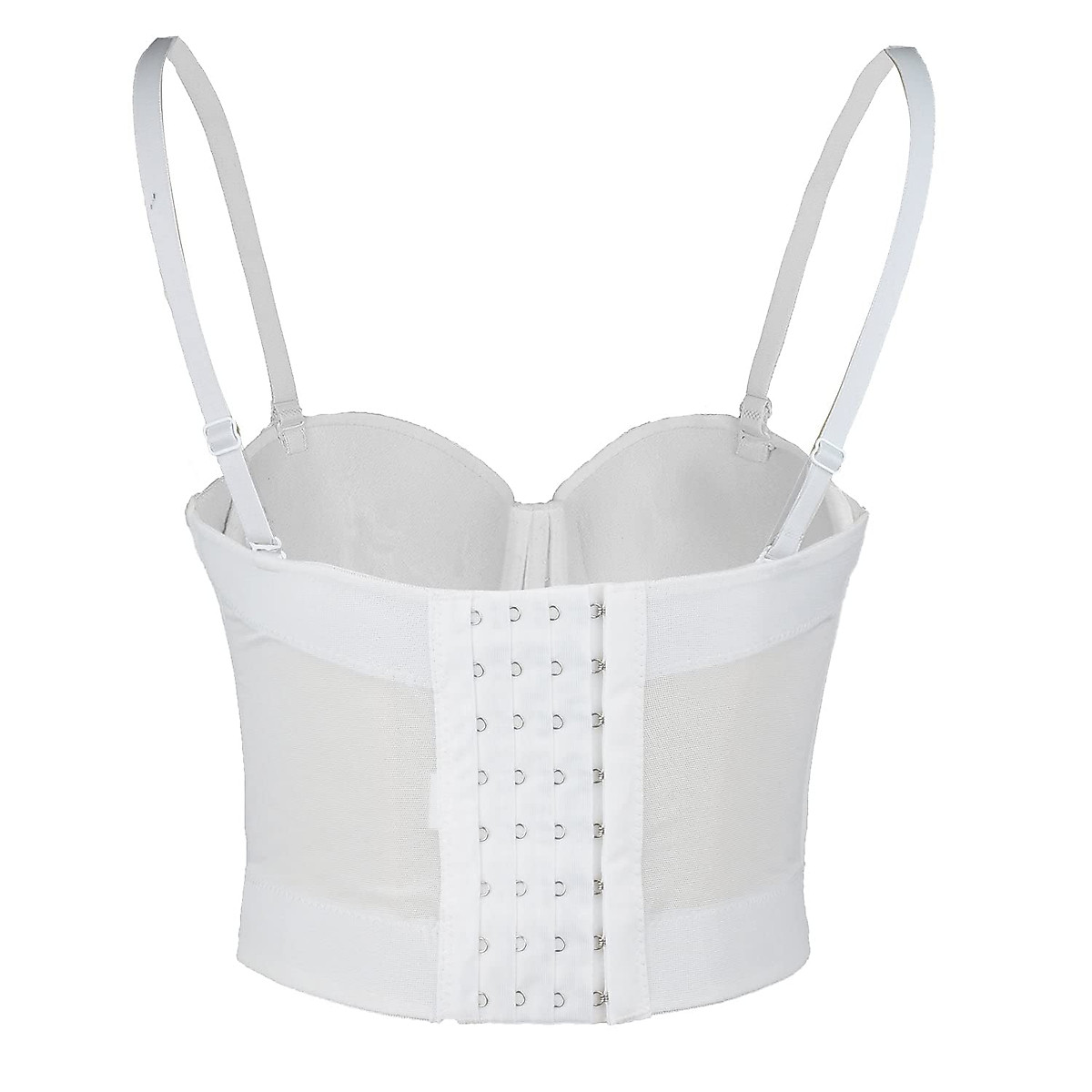 ELLACCI Women's Diamond Chain Mesh Bustier Crop Top Push Up Corset Top Bralet White Medium