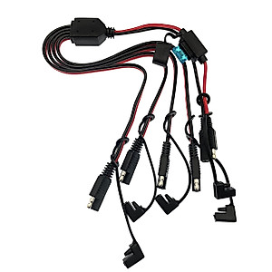 RedYutou SAE Connector Cable Y Splitter 1 to 4 SAE Extension Cable 14AWG 2ft with 10A 15A 20A 25A 30A Protection Fuse, Fit for Suitable for Solar Battery Connection and Transfer