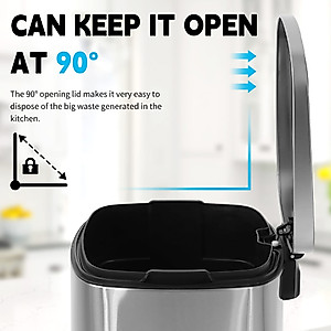 BLKMTY Trash Can 13 Gallon Trash Can Kitchen Trash Cans with Lid Stainless Steel Trash Bin Step Garbage Bin with Inner Bucket Pedal Rubbish Bin for Office Step-Open Steel Garbage Can, Silver
