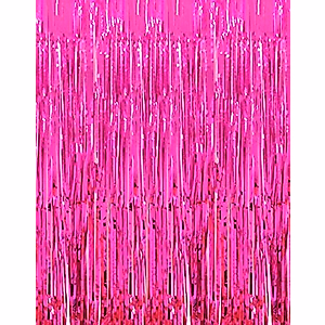2pcs 3.2ft x 8.2ft Hot Pink Metallic Tinsel Foil Fringe Curtains for Birthday Wedding Bridal Shower Baby Shower Bachelorette Celebration Party Decorations