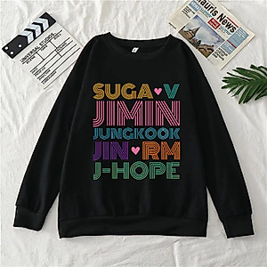 Kpop Pullover Sweater Jungkook Suga Jin J-Hope Long Sleeves Sweatshirt Coat Black