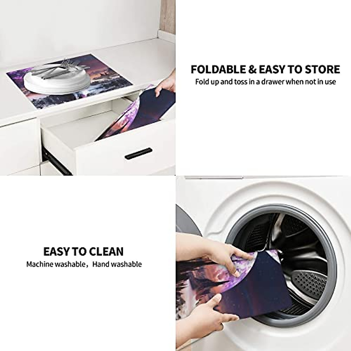 Galaxy Stars Hills Printed Drying Mat For Kitchen Ultra Absorbent Microfiber Dishes Drainer Mats Non-Slip Silicone Quick Dry Pad - 18 X 16inch