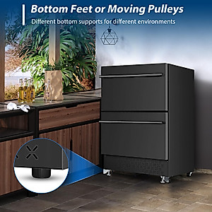 Tylza Under Counter Drawer Fridge 24 Inch, Built-in/Freestanding Beverage Refrigerator for Home and Commercial Use, Stainless Steel Material, Fast Cooling, Low Noise, Black