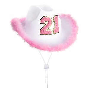 JUSTOTRY 21st Birthday Pink Cowboy Hat - 21ST Birth day Outfit Gifts for Women Cowgirl Hats with Wide Brime for 21st Birthday Decorations