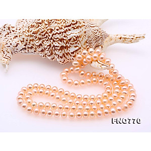 Womens Long Strand Pink Pearl Necklace AA+ 8-9mm Freshwater Cultured Pearl Necklace Sweater Chain 32"