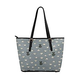 InterestPrint Women Totes Top Handle HandBags PU Leather Purse Cats and Paw Print