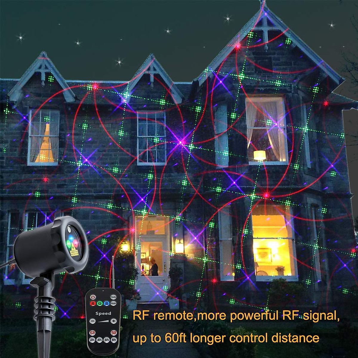 Poeland 8 Patterns Garden Lights Moving Firefly Laser Christmas Projector for Home and Garden