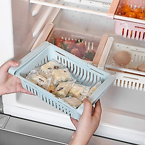 STARSLIFE Retractable Drawer Type Refrigerator Storage Box Food Fresh-keeping Classified Organizer Container Basket Fridge Shelf Holder Plastic Storage Bins, Fit for Fridge Shelf Under 0.5" - Blue