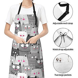 Nameapo Cartoon Kitty Cat Home Aprons 2 Pockets 33"×28" for Men Women, Cute Animal Gray Waterproof Crafting Restaurant Baking/BBQ Apron