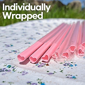 The best MOON 100pcs Heart Shaped Pink Straws Disposable Drinking Cute Straw Individually Wrapped Pink Plastic Straw Valentines day Cocktail Birthday Party Bridal Shower Wedding Supplies