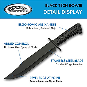SZCO SUPPLIES 15" Outdoor Survival Black Tech Bowie Blade Knife