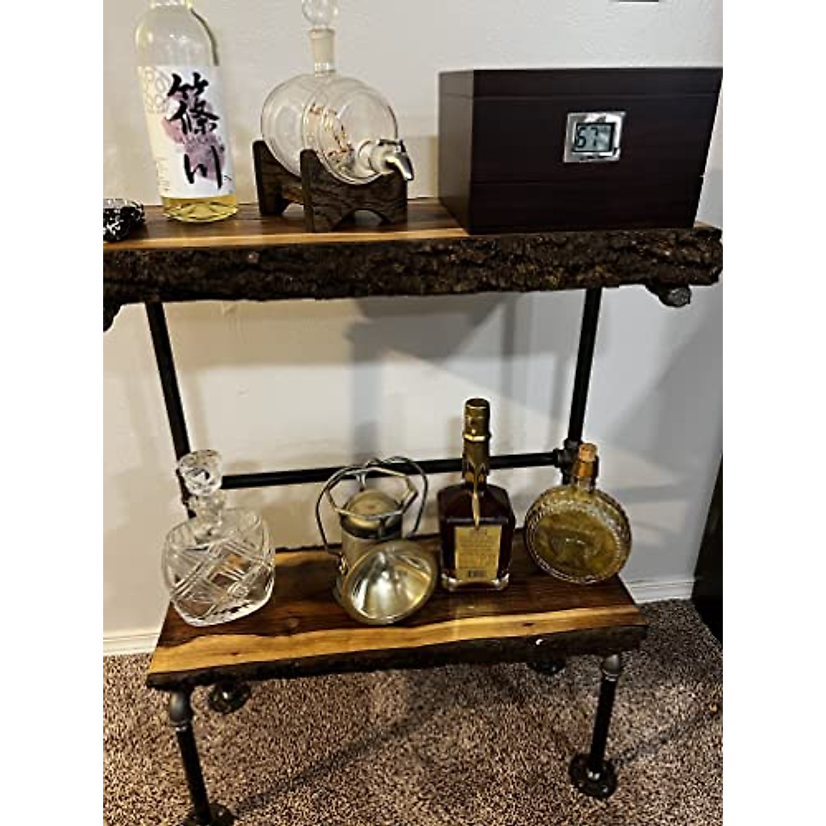2 Tier Black Walnut Rustic Bar Cart