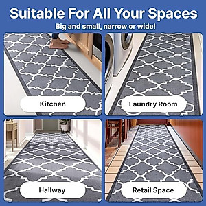 Well Woven Kings Court Brooklyn Trellis Grey - Non-Slip Rubber Backed Moroccan 2x7 Runner Rug - Hallway, Entryway & Kitchen - Kid & Pet Friendly, Easy-to-Clean, Machine-Washable, Low Looped Pile