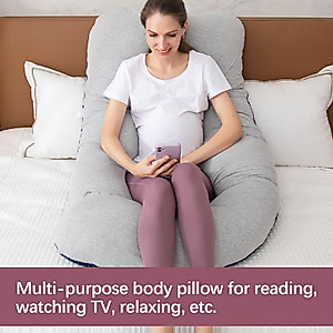 MOON PINE Pregnancy Pillow, U Shaped Full Body Pillow for Maternity Support, Sleeping Pillow with Cover for Pregnant Women (Grey Blue)