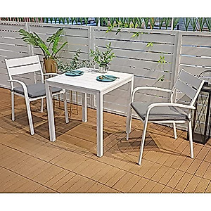 Soleil Jardin 3-Piece Patio Bistro Set Aluminum Bistro Table Set Patio Chairs with Cushion Outdoor Dining Table Set, White Finish & Grey Cushion