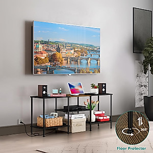 melos TV Stand with Power Outlets to 55 Inches, TV Console Table with Open Storage Shelves, Modern Industrial Media Entertainment Center for Living Room Bedroom, Black