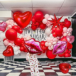 Pink and Red Balloon Garland kit 125PCS Valentines Day Balloon Arch with Heart Shape Balloons and Lip Starburst Balloons For Valentines decorations Girl birthday Party Lady Nignt Proposal engagement supplies