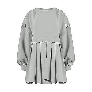 Women's Casual Dresses Chiffon Pocket Crew Neck Sweatshirt Dress Plaid Casual Kawaii Jean Dress Hawaiin Off Shoulder Dress 02 Gray Large