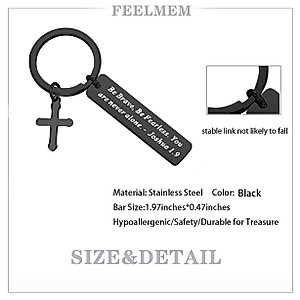 FEELMEM Christian Keychain Be Brave Be Fearless You Are Never Alone Joshua 1:9 Bible Verse Keychain Christian Religious Gift(black)